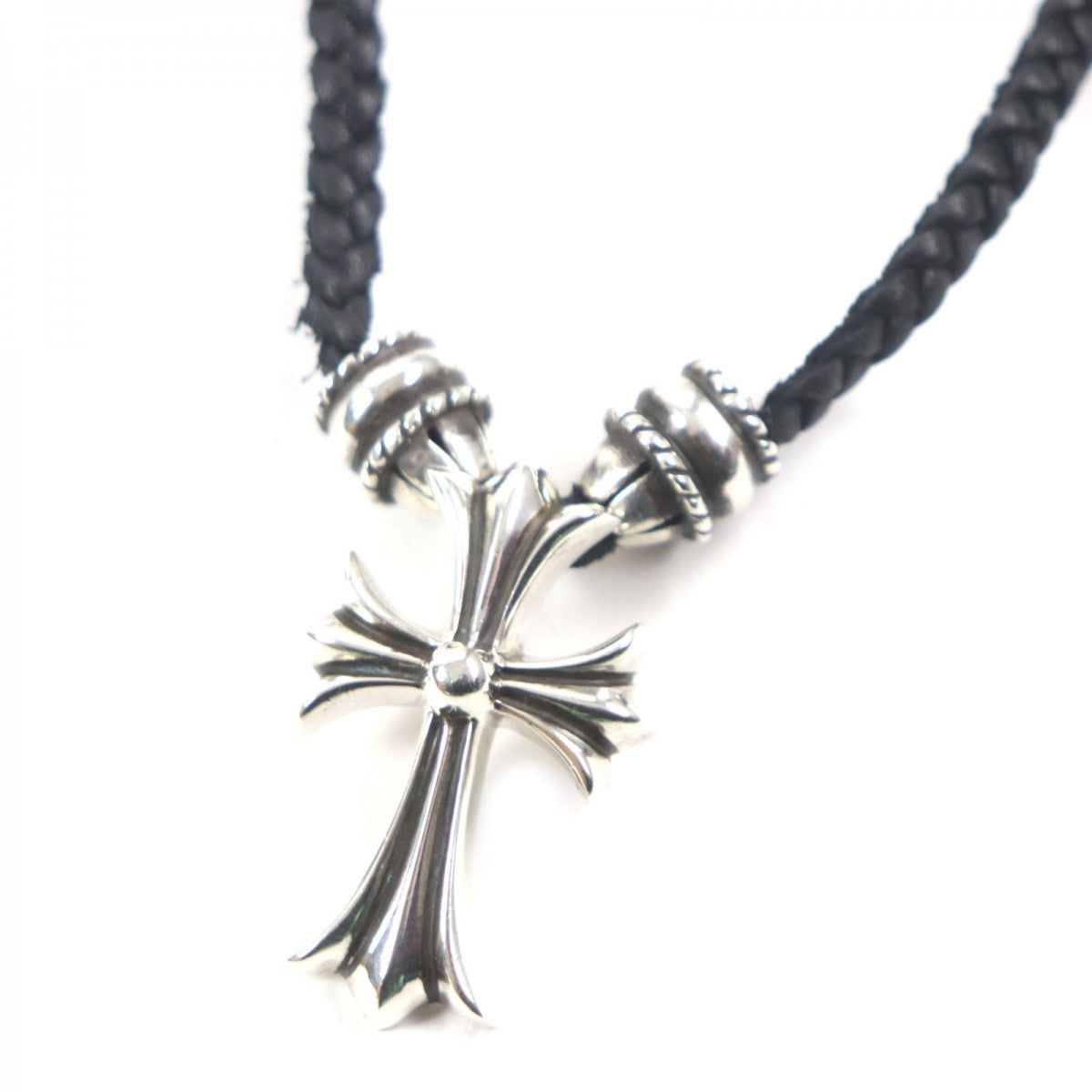 CHROME HEARTS Necklace SV925 Silver black Small CH Cross Pendant Crimp ...